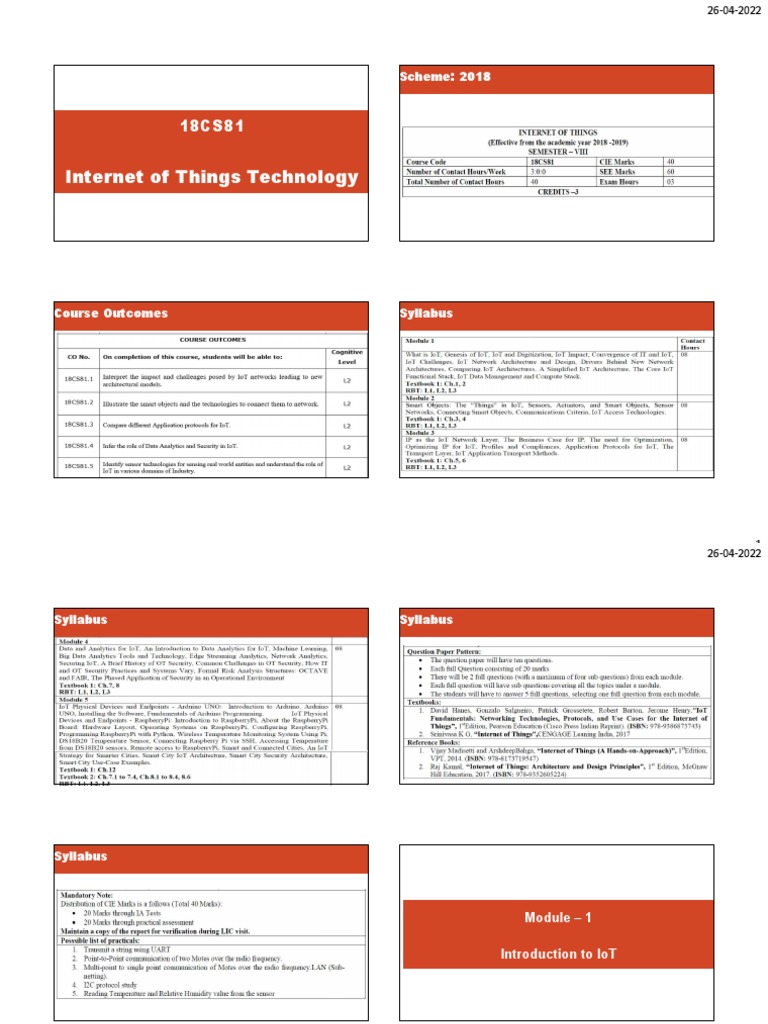 IoT Technology Syllabus Overview | PDF | Internet Of Things | Computer Network
