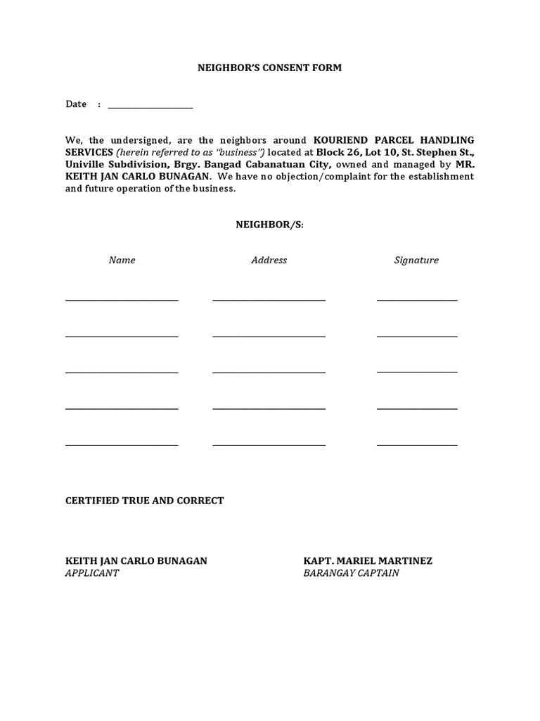 Neigbors Consent Form | PDF