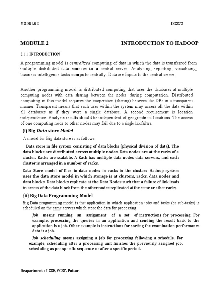 BDA Module2-Chapter1 | PDF | Apache Hadoop | Computer Cluster BDA Module2-Chapter1 | PDF | Apache Hadoop | Computer Cluster