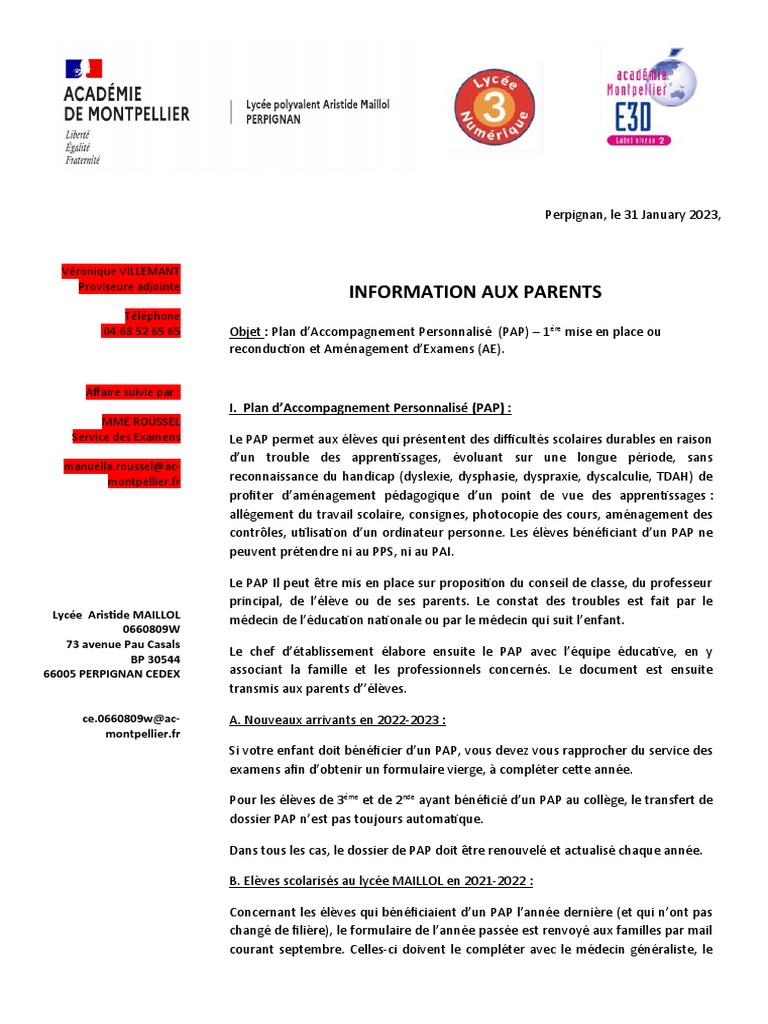 Plan d'Accompagnement Personnalisé au Lycée | PDF | Troubles du développement | Troubles de ...