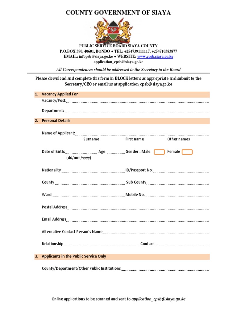 Siaya County Job Application Form | PDF | Career & Growth
