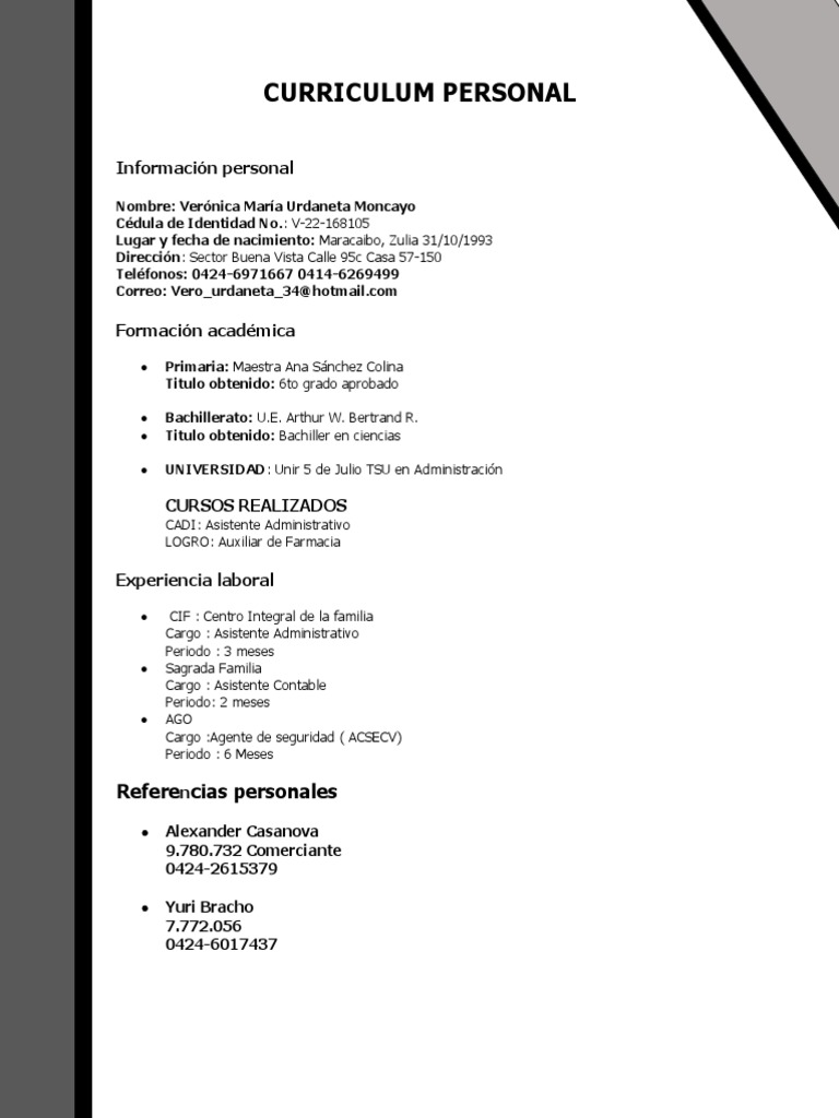 Modelo de Curriculum Veronica | PDF