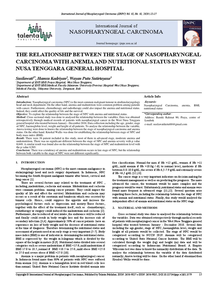 The Relationship Between The Stage of NPC With Anemia and Nutritional ...