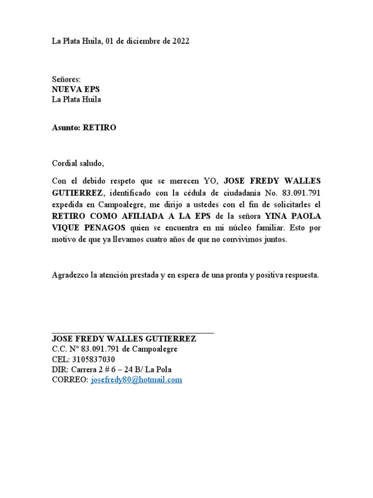 Retiro Eps | PDF | Derecho