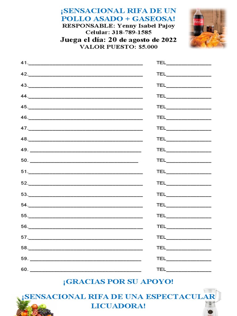 Rifa pollo asado y licuadora | PDF