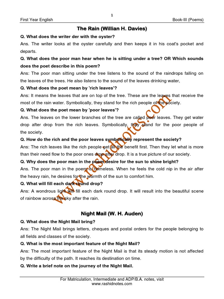 Book-III Poems Questions and Answers | PDF | Love | Mail