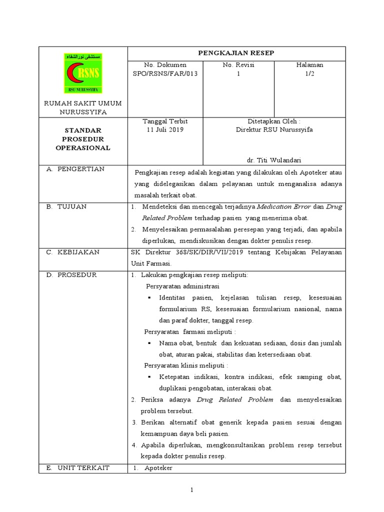 Pengkajian Resep di RS Nurussyifa | PDF | Kesehatan Holistik