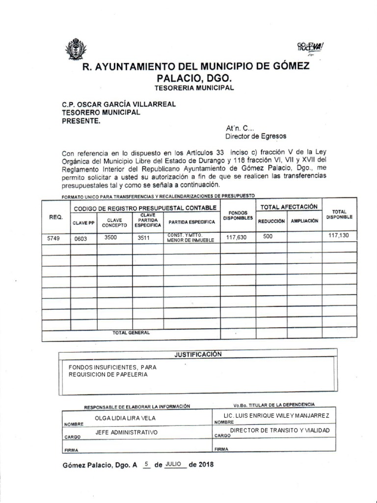 Fondos Insuficientes para Papelería | PDF