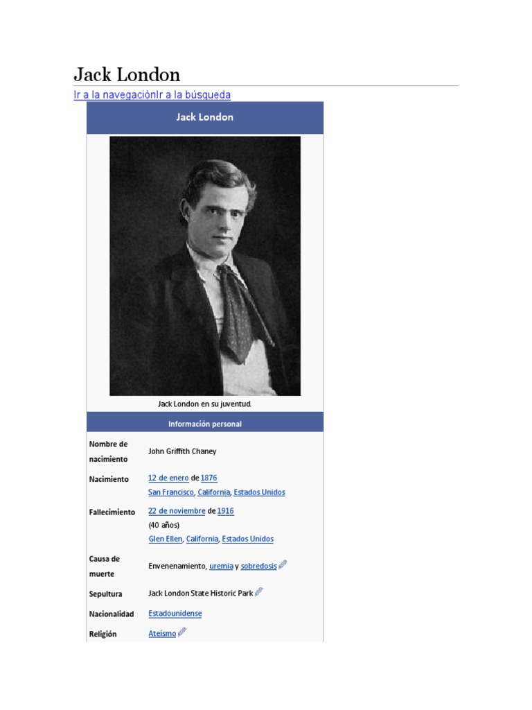 Biografía de Jack London | PDF | Jack London