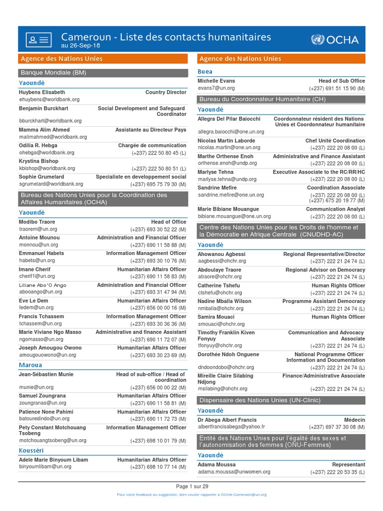Ocha CMR Liste Contact Sept2018 v0.1 | PDF | Economy Related ...