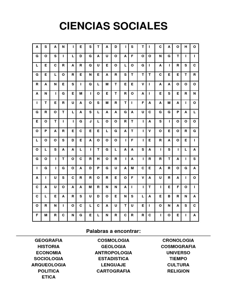 Sopa de Letras de Ciencias Sociales 1124 | PDF