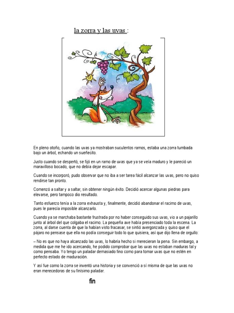 La zorra y las uvas: fábula clásica | PDF