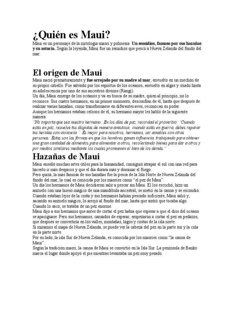 Mito y hazañas de Maui, semidios polinesio | PDF | Ciencias sociales ...