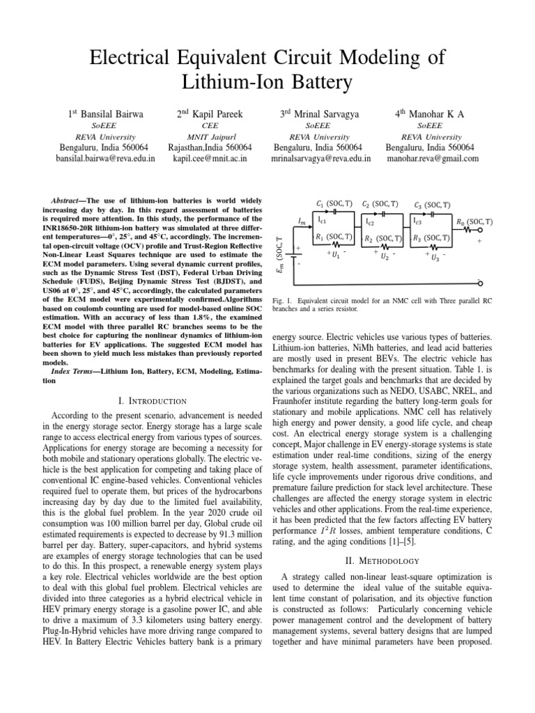 Electrical Equivalent Circuit Modeling of Lithium Ion Battery | PDF
