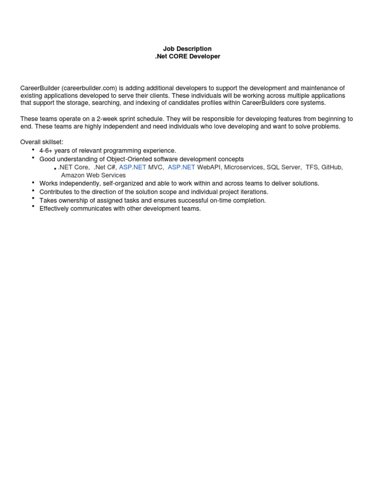 Dotnet Core - Careerbuilder | PDF | Computers