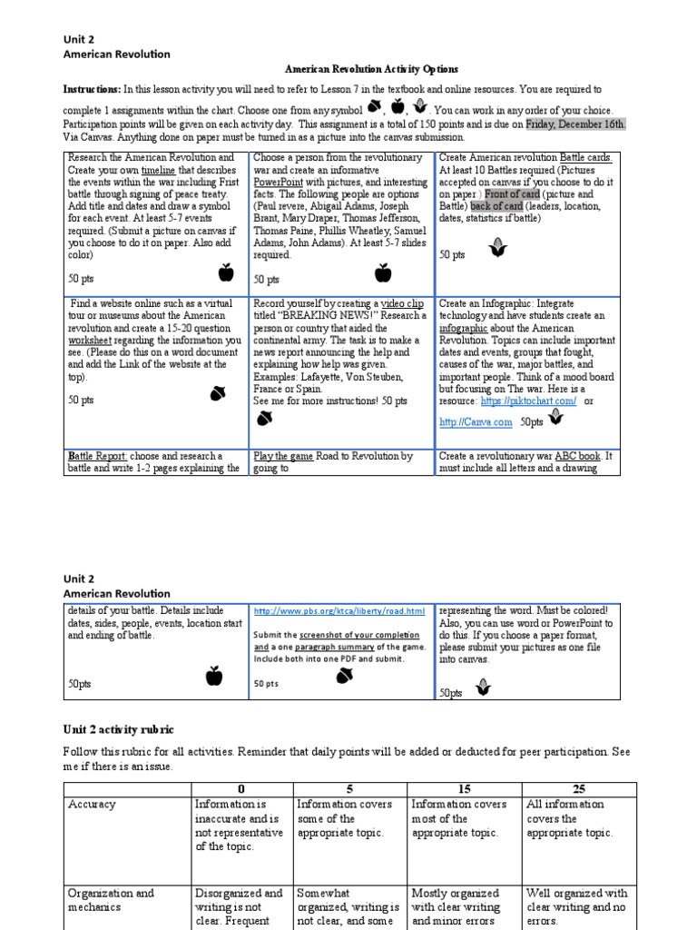 Unit 2 Tic Tac Toe Activity - Adapted | PDF