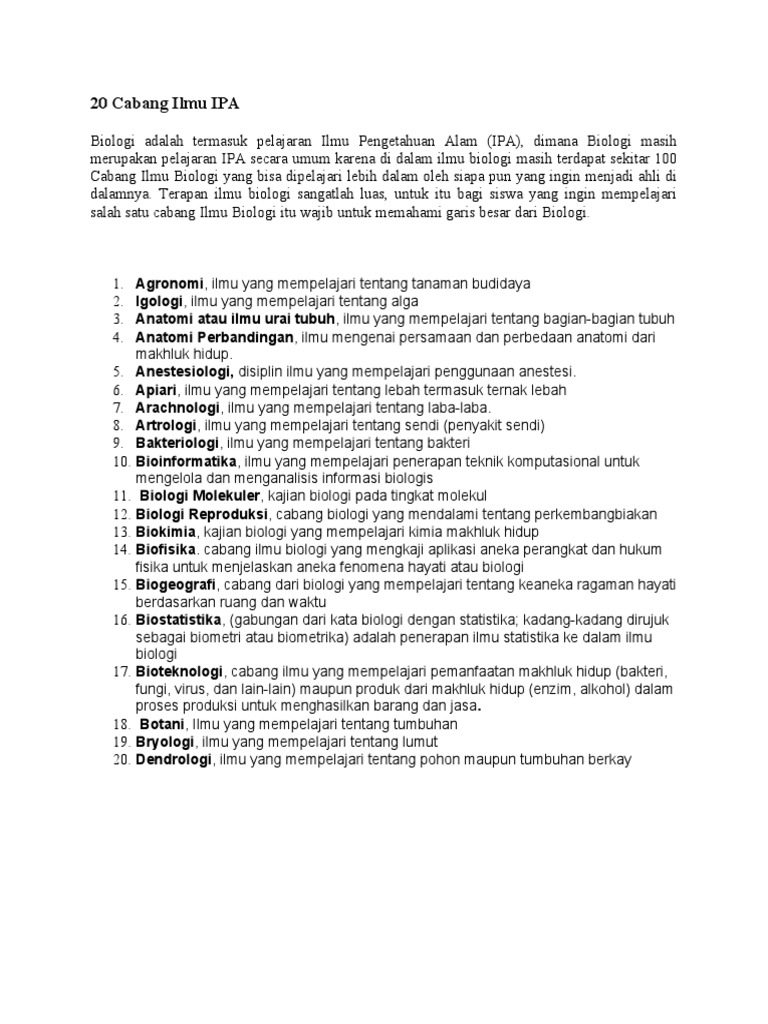 20 Cabang Ilmu IPA | PDF