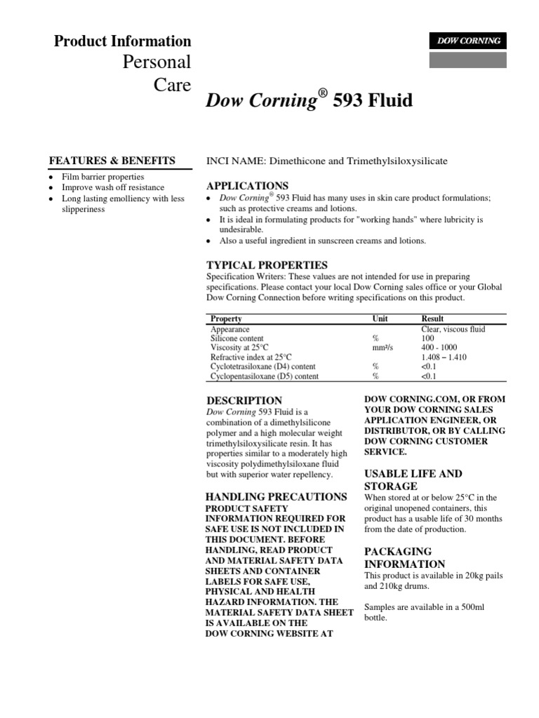 Personal Care: Dow Corning | PDF | Viscosity | Chemistry