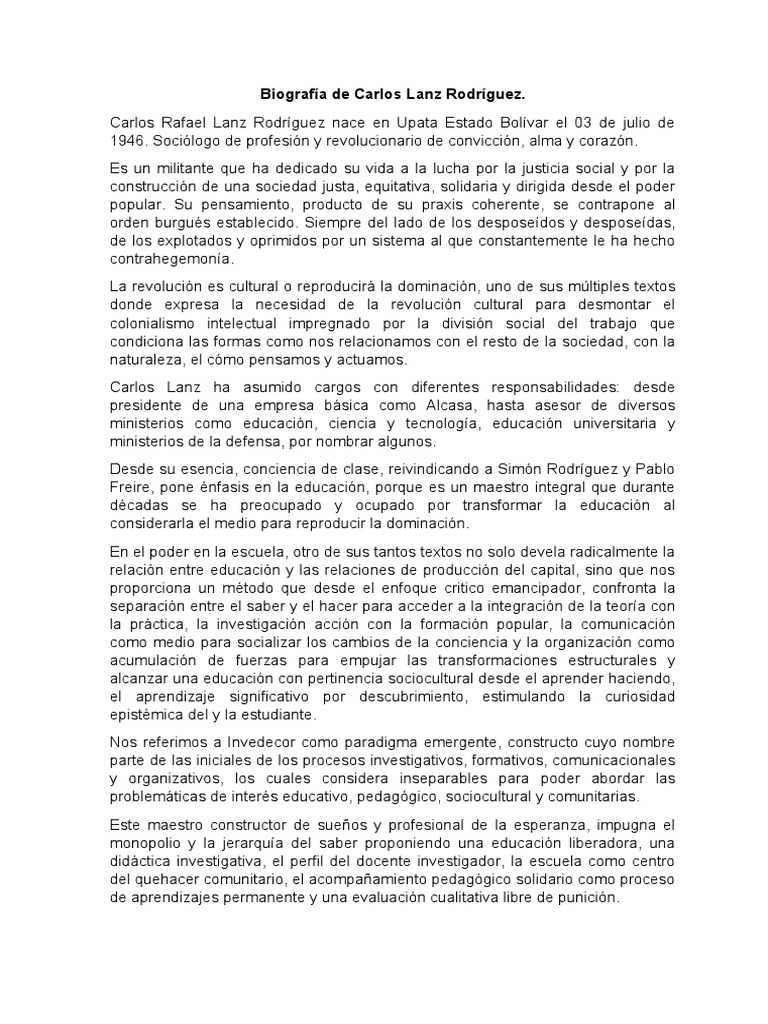 Biografía de Carlos Lanz Rodríguez | PDF
