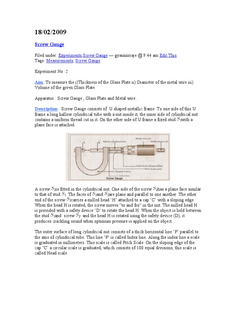 Screw Gauge | PDF | Distance | Screw