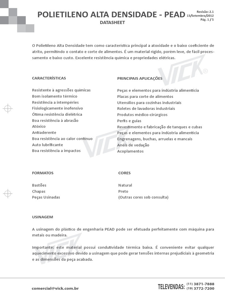 PEAD Datasheet | PDF | Polietileno | Resistência elétrica e condutividade