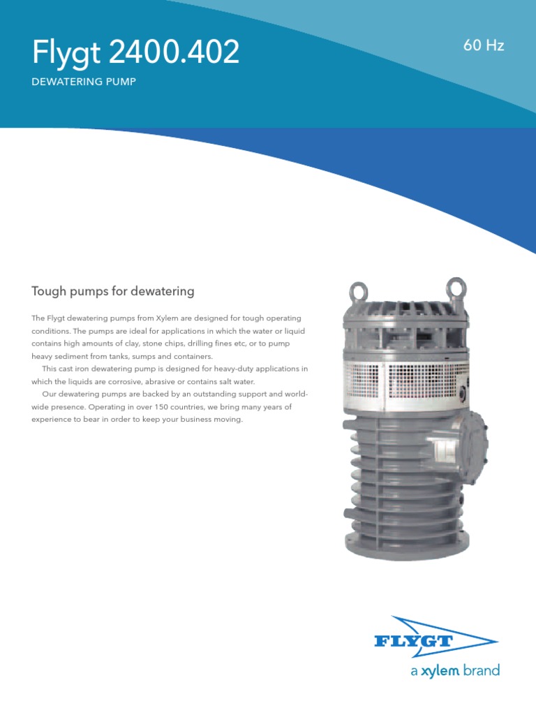 Xylem Flygt 2400 402 Datasheet 60hz | PDF | Pump | Cast Iron