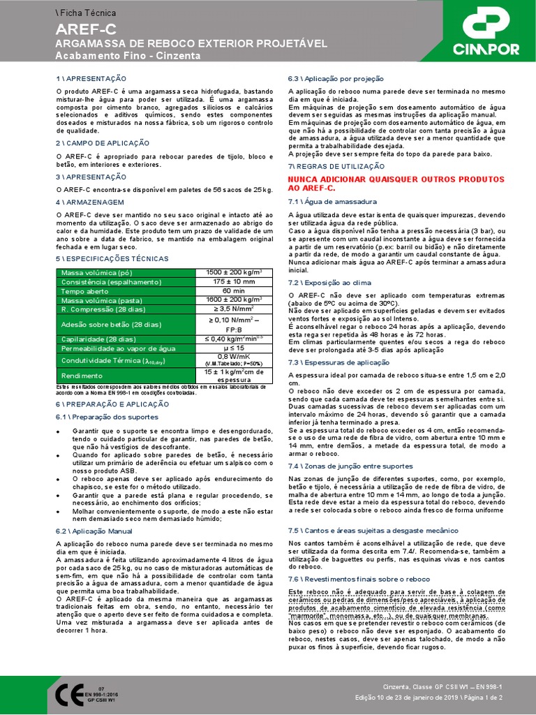 Reboco Exterior - AREF C | PDF | Argamassa (alvenaria) | Cimento