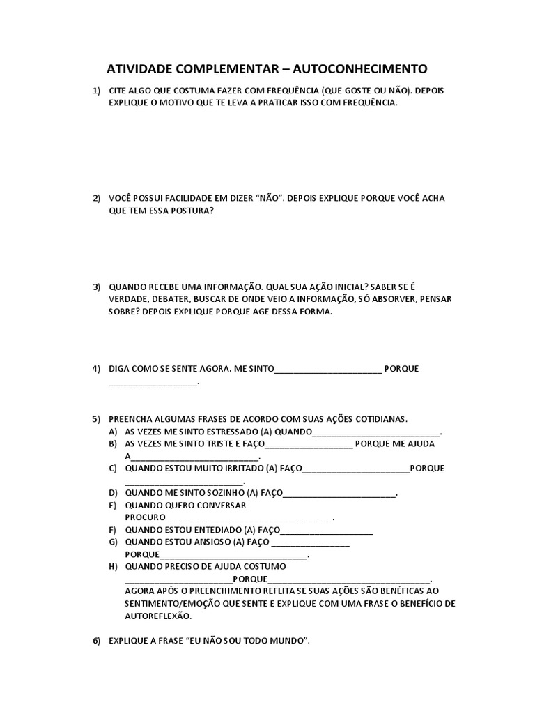 Atividade Complementar - Autoconhecimento | PDF