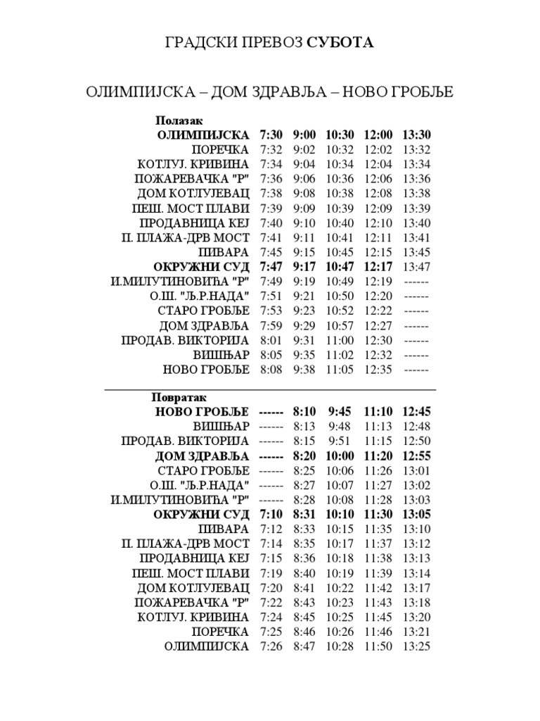 Zajecar Gradski Prevoz Subotom | PDF