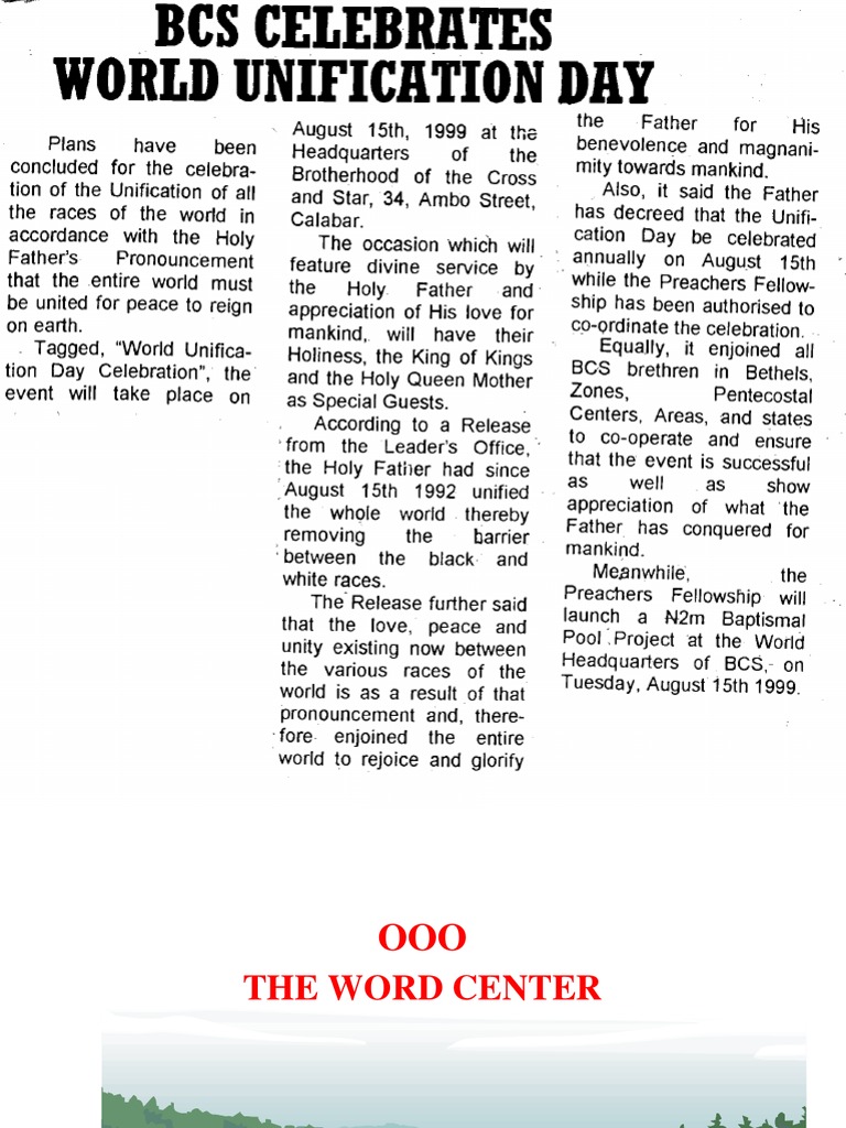 World Unification Day 1999 Celebration | PDF | Religious Faiths ...