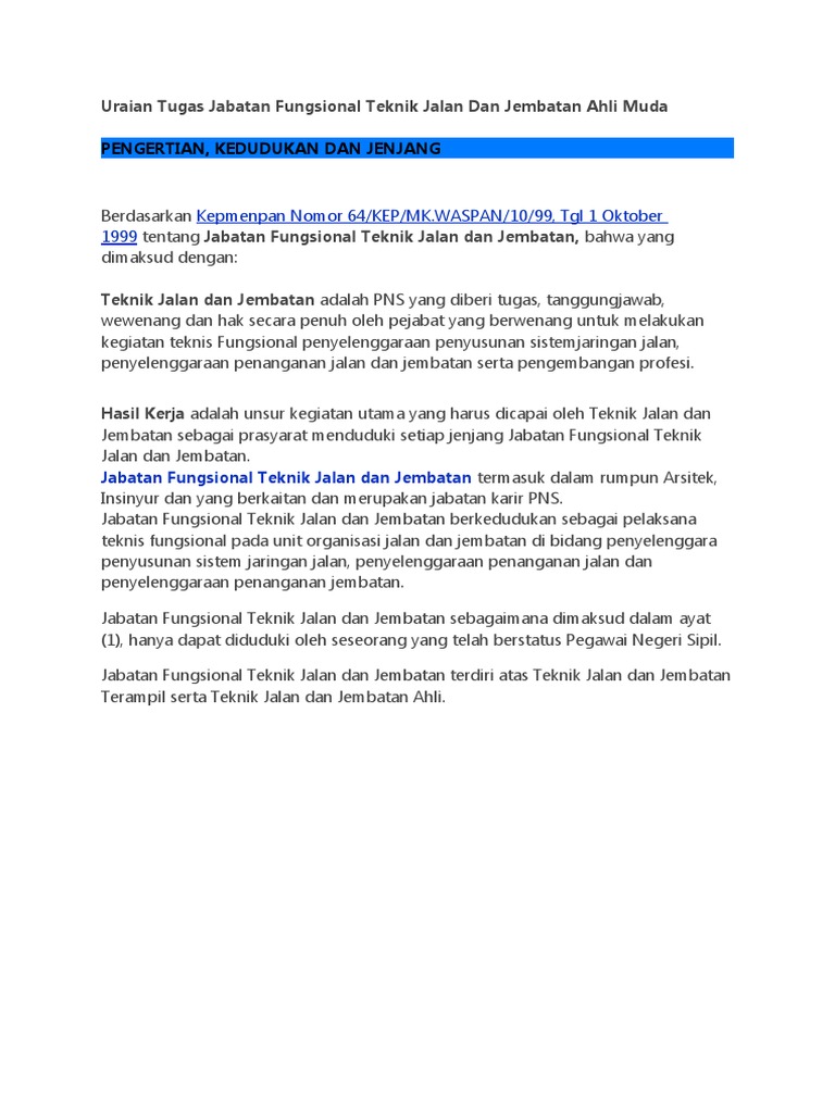 Uraian Tugas Ahli Muda Teknik Jalan | PDF