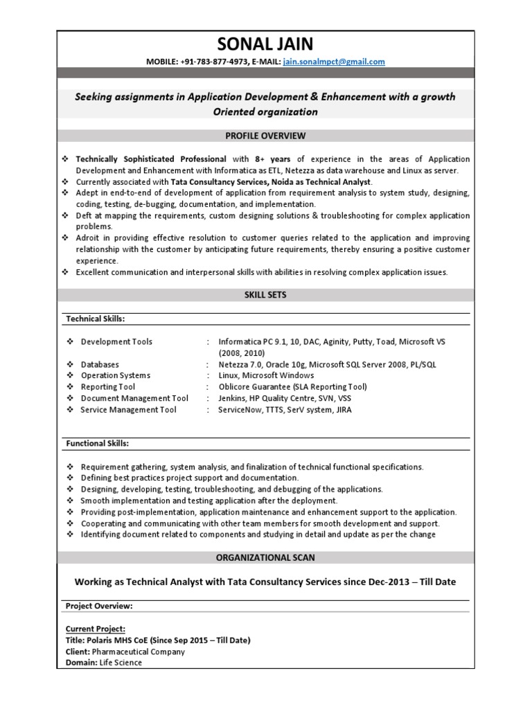 Resume Sonal Jain | PDF | Microsoft Sql Server | Databases