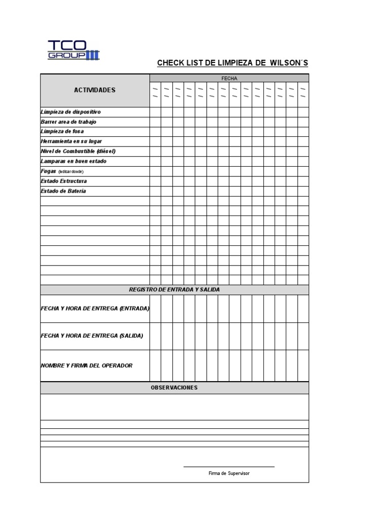 Check List de Limpieza Wilson S | PDF