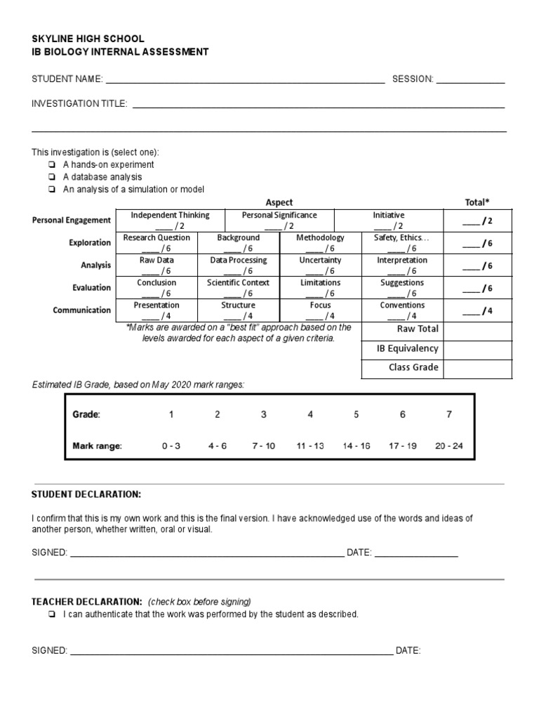 Internal Assessment Score Sheet | PDF
