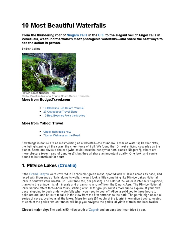 10 Most Beautiful Waterfalls | PDF | Yosemite National Park | Physical ...