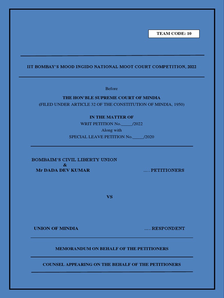 (Petitioner) Memorial For Reference | PDF | Bail | Criminal Procedure In South Africa