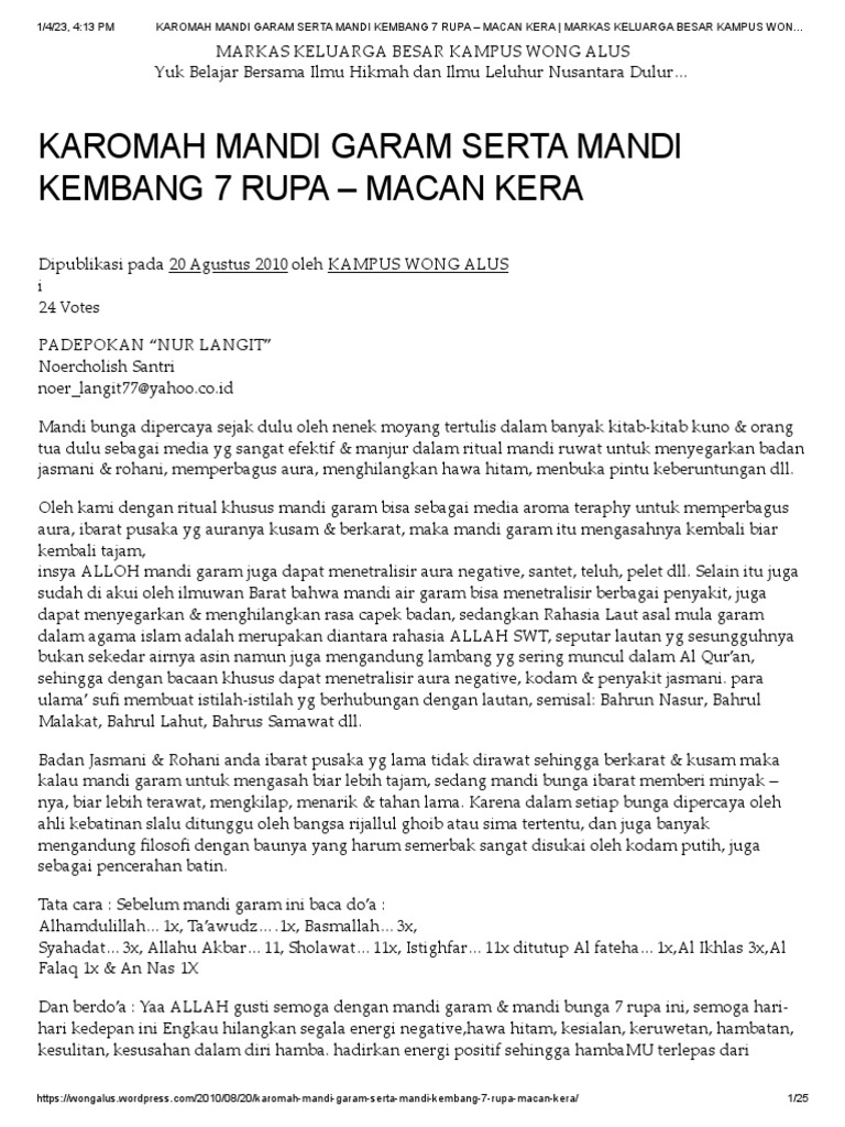 Karomah Mandi Garam Serta Mandi Kembang 7 Rupa - Macan Kera - Markas ...