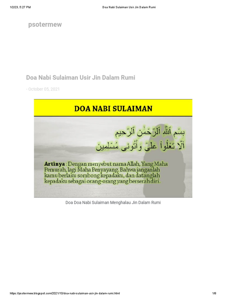 Doa Nabi Sulaiman Usir Jin Dalam Rumi | PDF