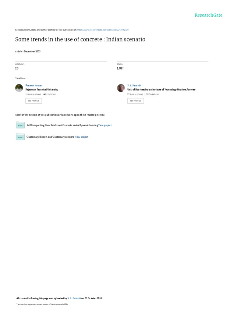 Some Trends in The Use of Concrete Indian Scenario | PDF | Concrete ...