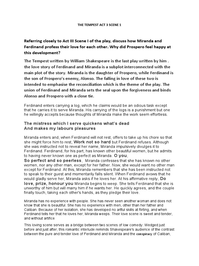 The Tempest Act 3 SC 1 (Sample Answer) | PDF | The Tempest