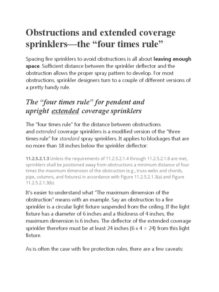 Obstructions and Extended Coverage Sprinklers-The "Four Times Rule ...