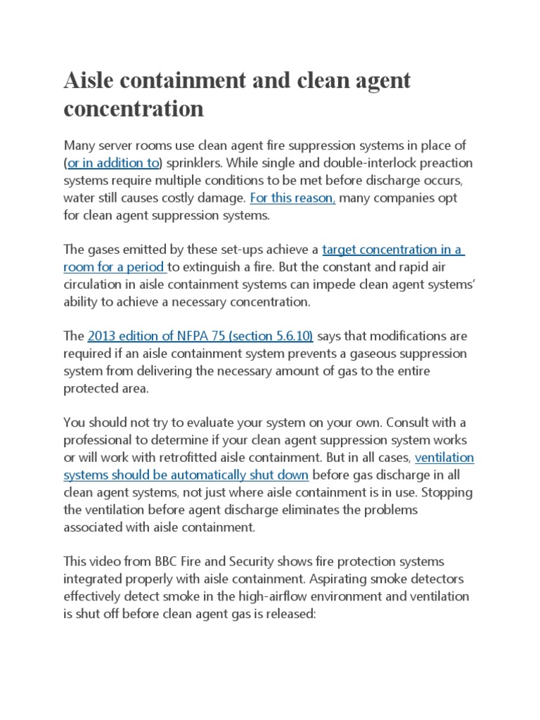 Aisle Containment and Clean Agent Concentration | PDF | Fire Sprinkler ...