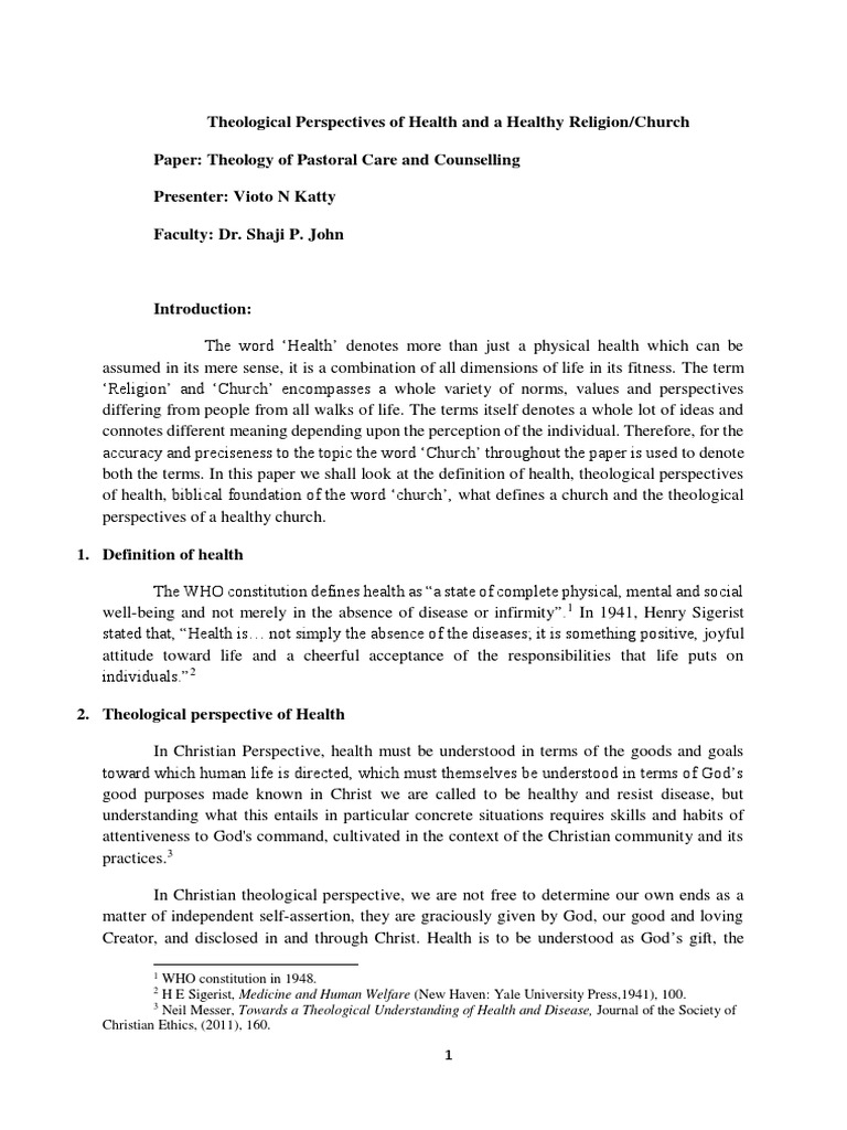 Theological Health Perspectives in Christianity | PDF | Jesus | Faith ...