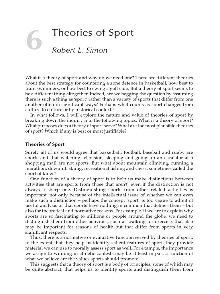 Robert L. Simon Theories of sport | PDF | Theory | Internalism And ...