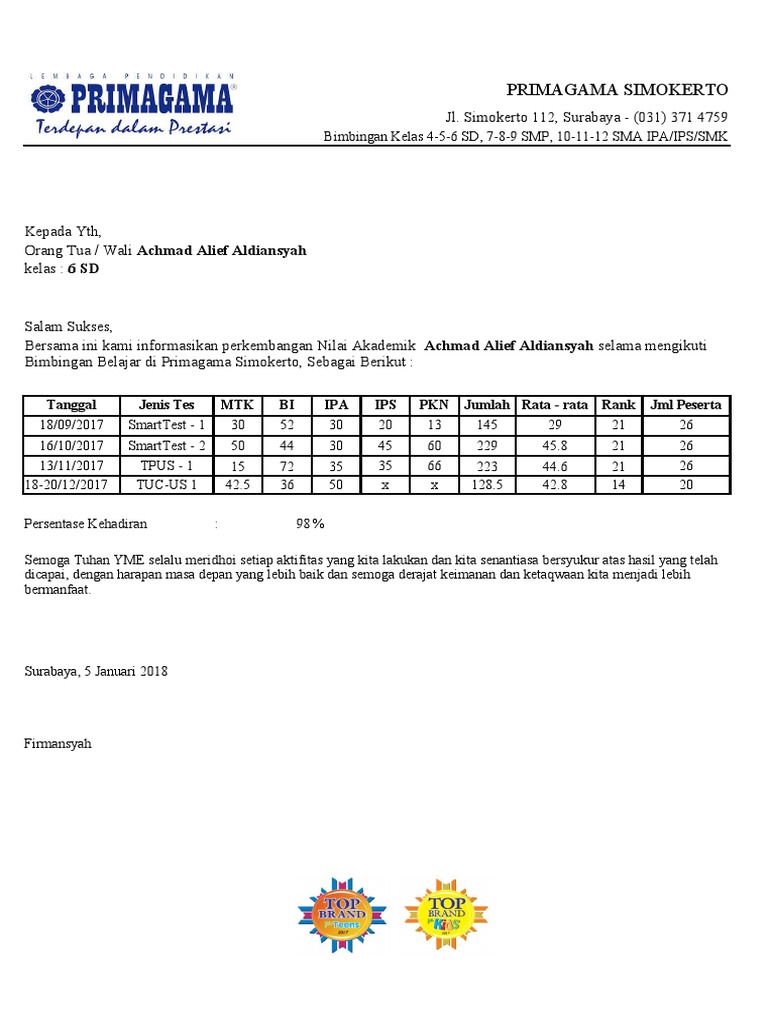 Rekap Nilai Siswa | PDF