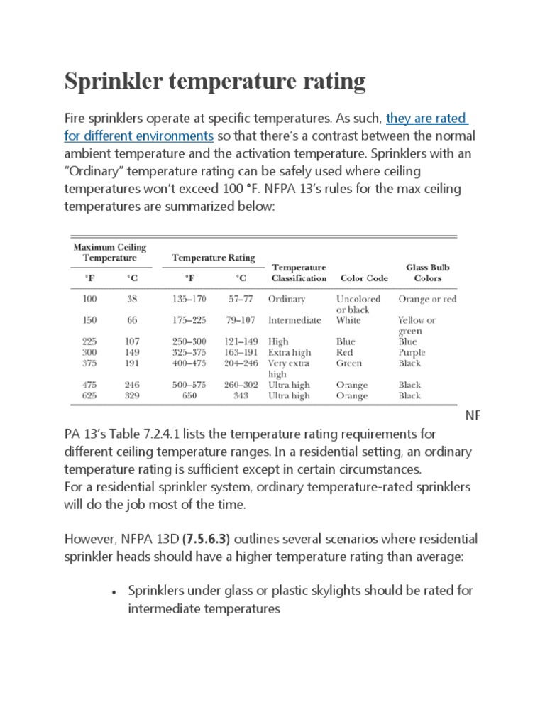Sprinkler Temperature Ratings Explained | PDF | Fire Sprinkler System ...