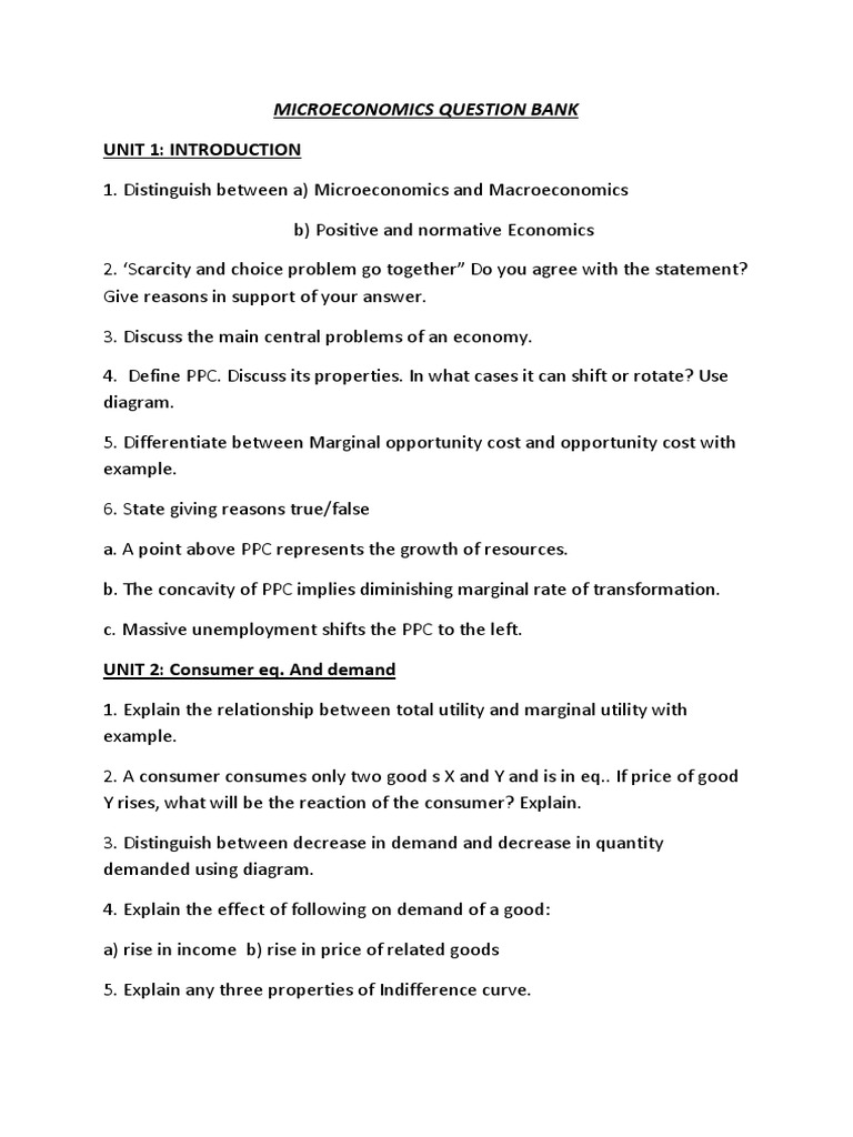 Microeconomics Question Bank | PDF | Supply And Demand | Supply (Economics)