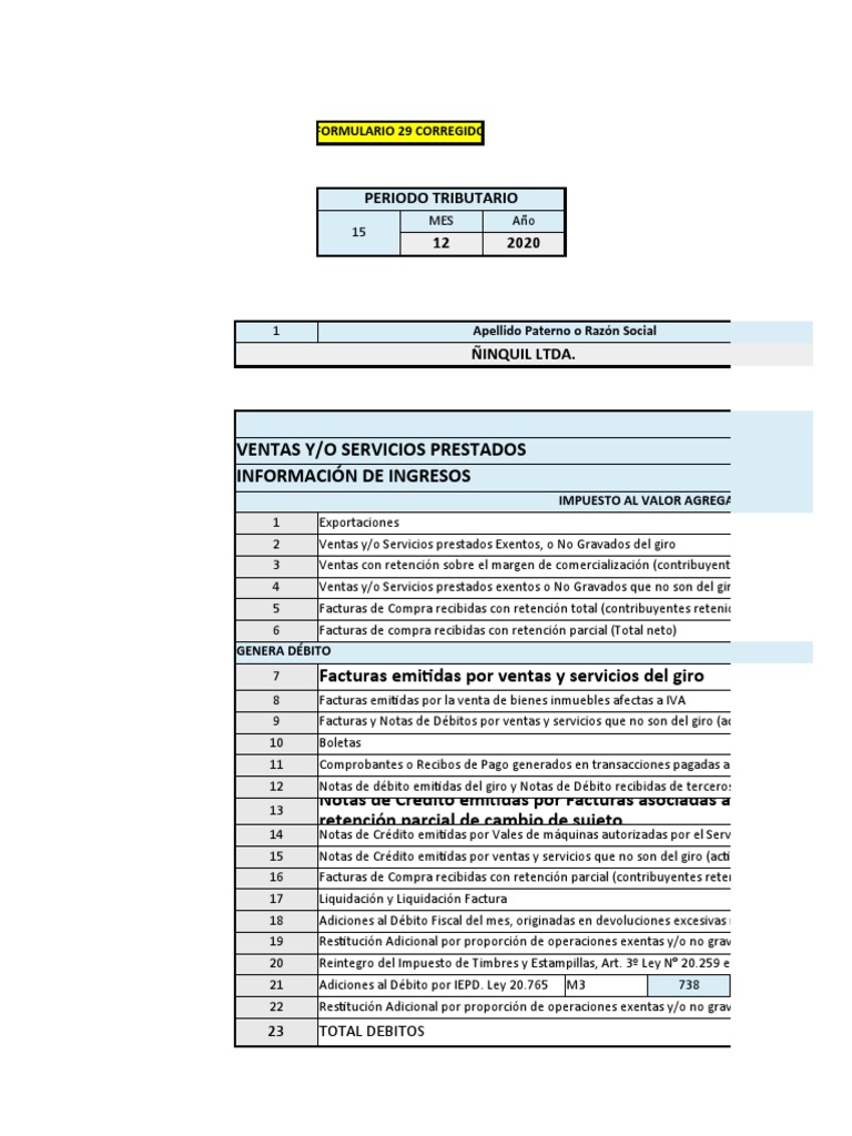 Periodo Tributario 12 2020: Formulario 29 Corregido | PDF | Impuesto al ...