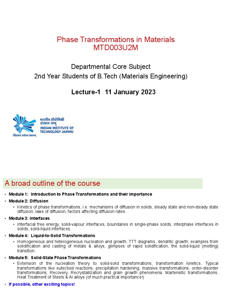Lecture 1 Course Introduction 11 - Jan - 2023 | PDF | Alloy | Heat Treating