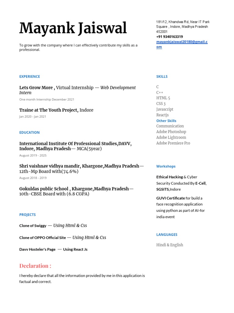 Mayank Jaiswal: Intern | PDF | Internet | Information Age